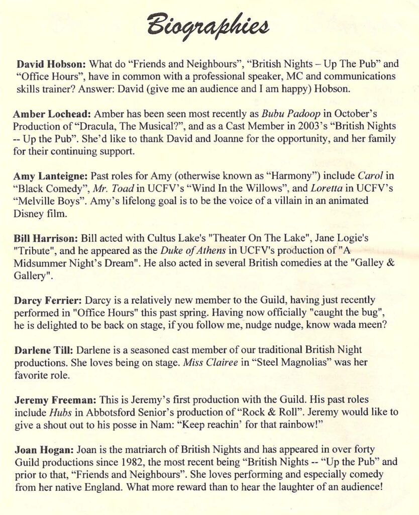 British Comedy Variety Show | The Chilliwack Players Guild